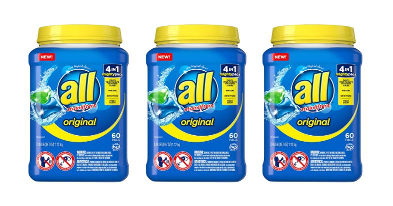 60 Count All Mighty Pacs Laundry Detergent 4 in 1 Stainlifter