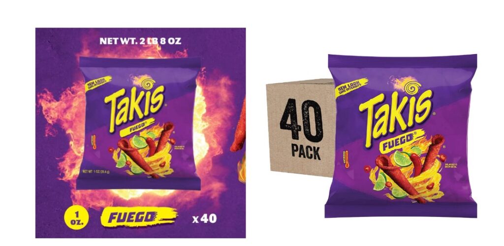 40 Individual 1 Ounce Bags Takis Fuego Rolled Tortilla Chips