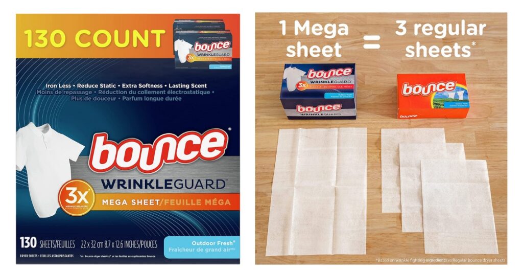 Three Boxes of 130 Count Bounce WrinkleGuard Mega Fabric Softener Dryer ...
