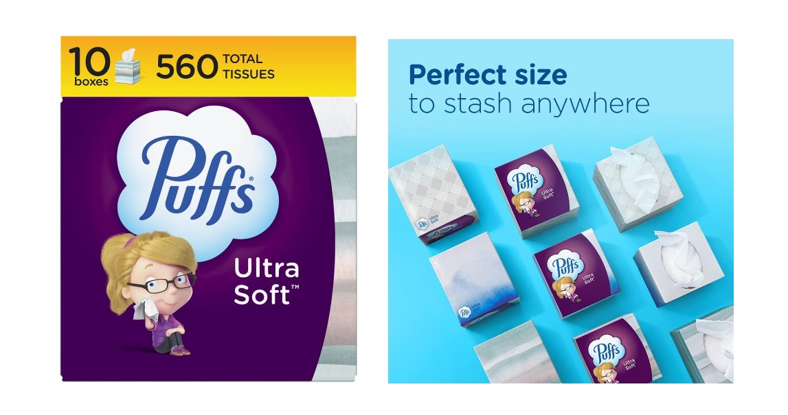 10 Cube Boxes (56 Tissues Per Box) Puffs Ultra Soft Facial Tissues