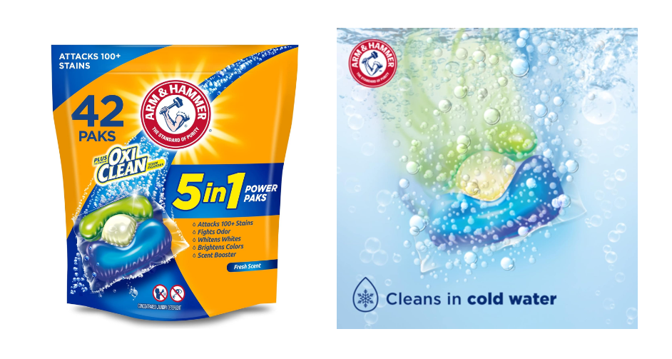 42 Count Arm & Hammer Plus OxiClean 5-in-1 Fresh Scent Laundry Detergent Power Paks
