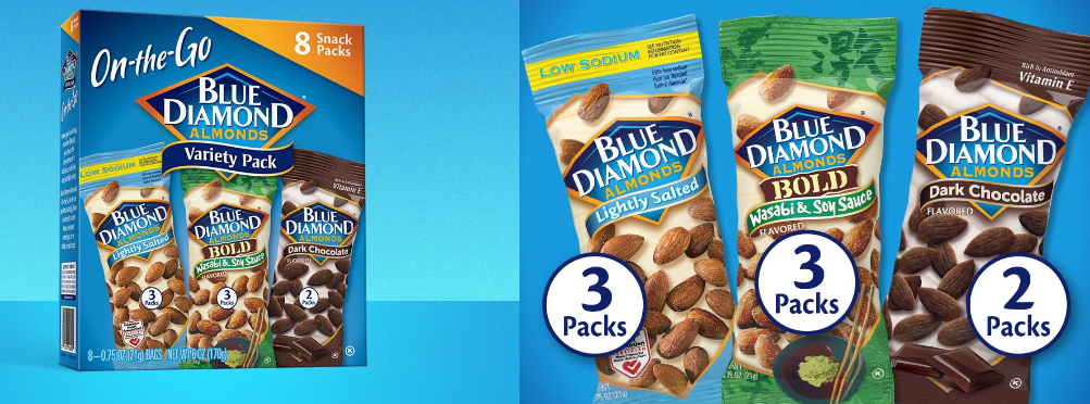 8 Count Blue Diamond Almonds On-the-go Snack Nut Variety Pack